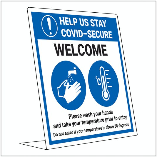 COVID-Secure Desk Sign - Wash Hands - Take Temperature