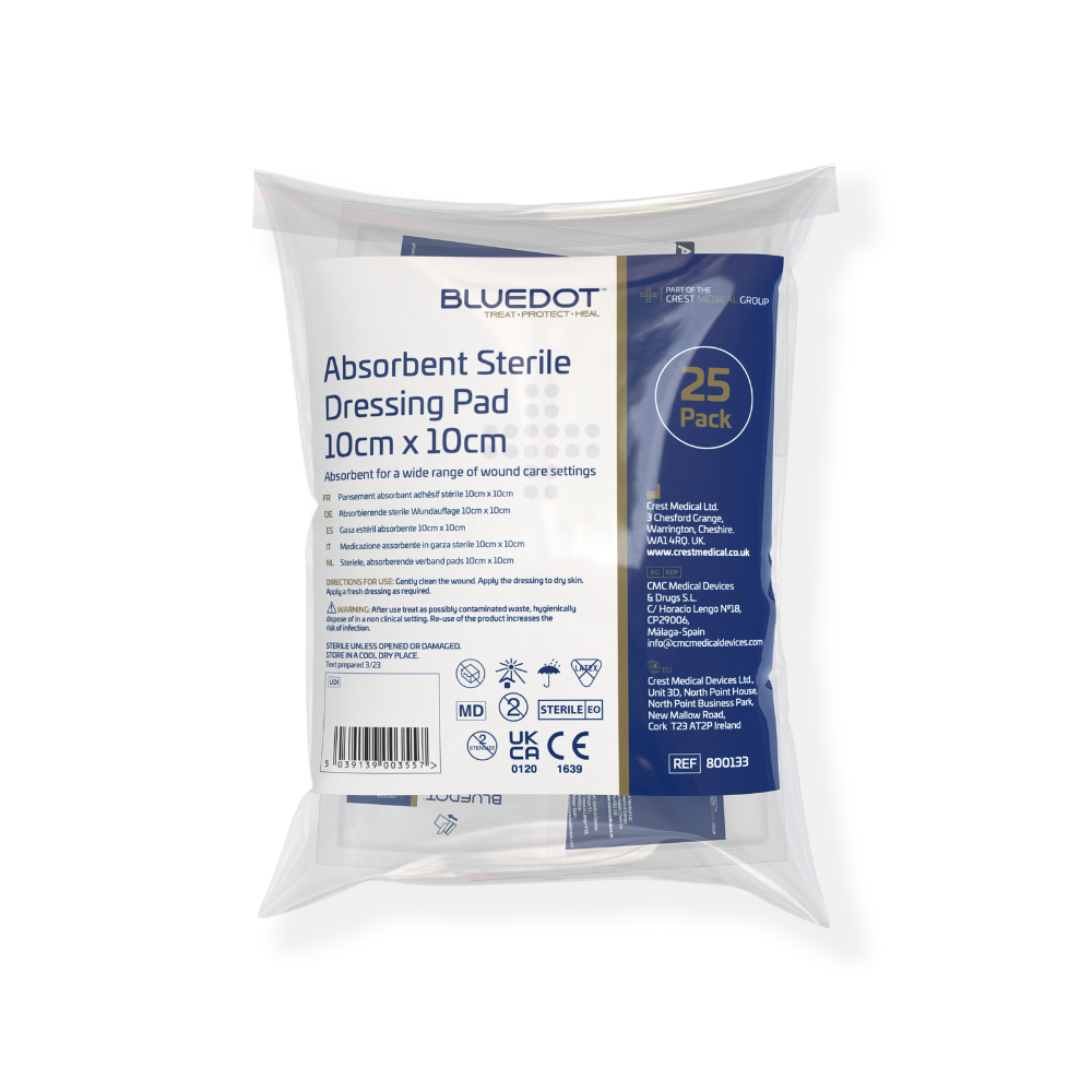 Blue Dot Sterile Absorbent Dressing Pads | Pack of 25 | MediSupplies