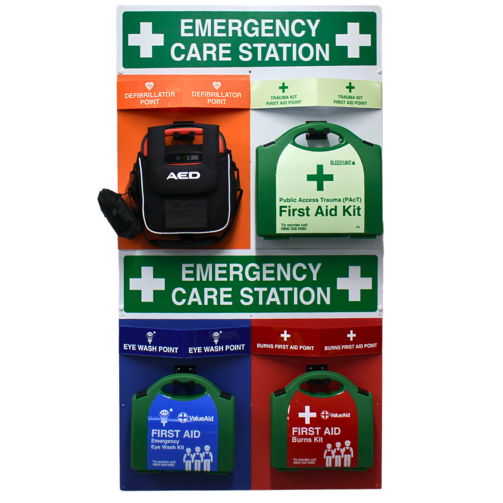 4-Point Emergency Care Station - Trauma/Burns/Eyewash/AED | MediSupplies